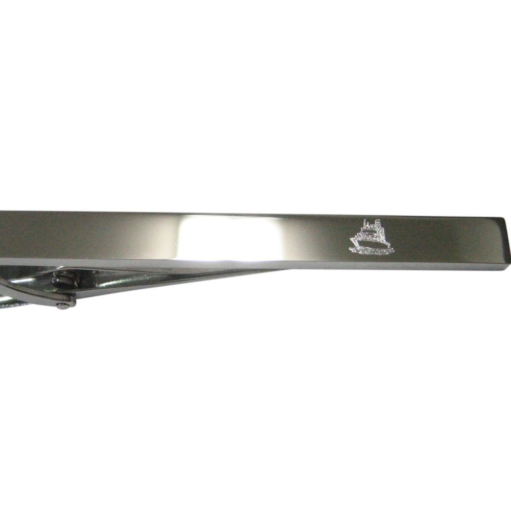 Silver Toned Etched Sleek Ship Tie Clip - Gem